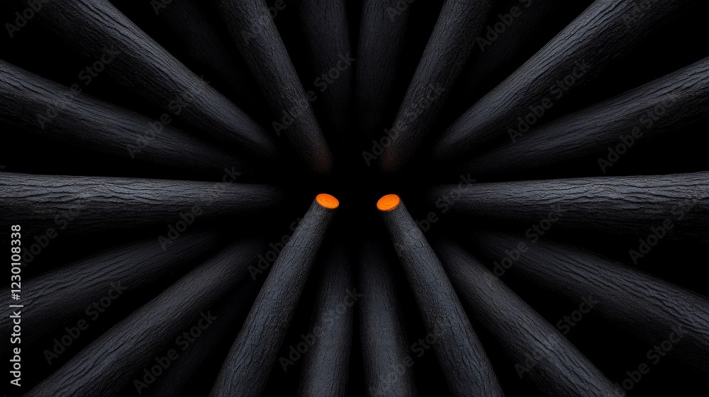 Photo & Art Print Glowing Eyes in the Dark: Two sinister orange eyes ...