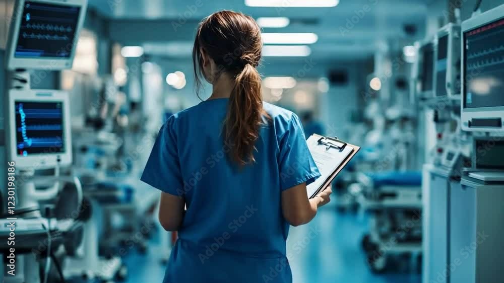 female doctor working in hospital checking patients profile, patient ...