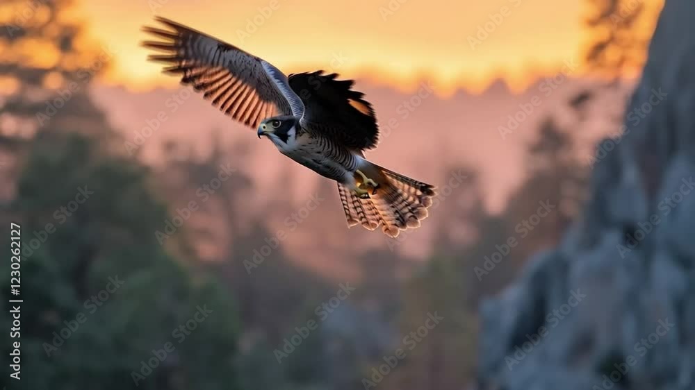 A scene of an eagle flying over a forest, smooth repetitive motion for ...