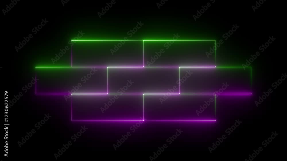 Rectangle animation by green and purple neon line on naught background ...