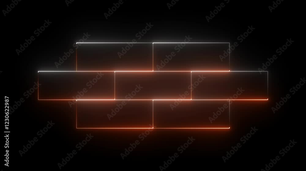 Rectangle animation by white and yellow neon line on naught background. Moving neon rectangle ...