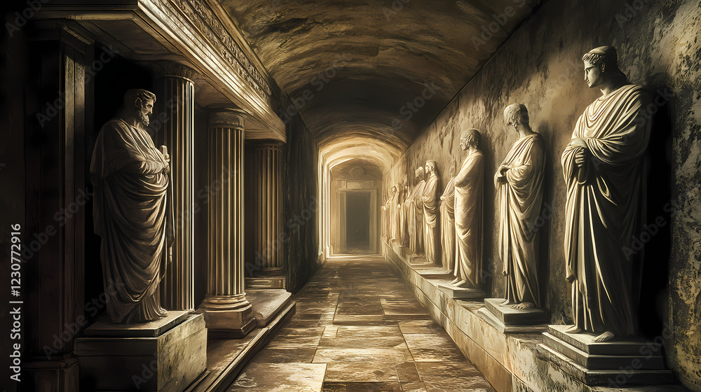 Poster Hidden catacombs within roman temple house revered figures in ...