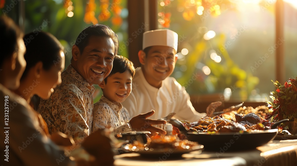 Indonesian family gathered for Hari Lebaran at home, sharing ...