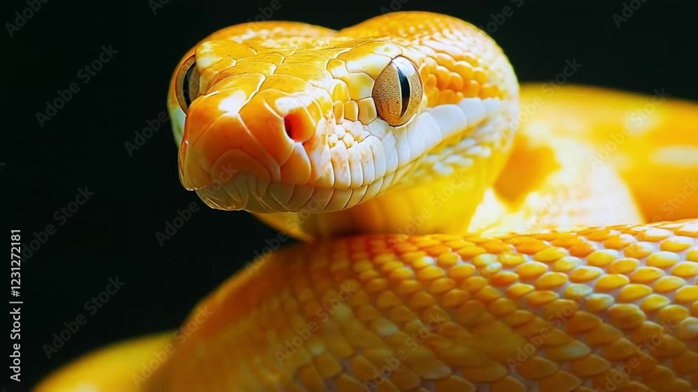 Scene of snake in front of a black background, smooth repetitive motion ...