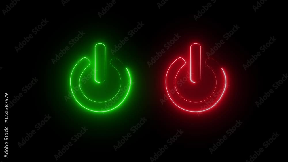 Neon glowing power button icon animation 4K. Neon light power button ...