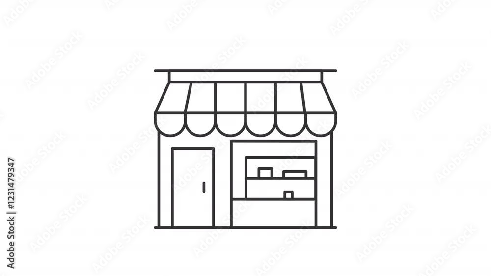 Animated local store icon. Small grocery shop line animation. Building ...