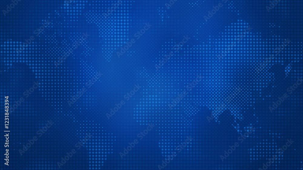 Loopable glowing blue world map with digital dots and halftone grid ...