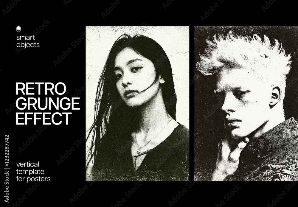 Retro Grunge Poster Photo Effect Mockup Stock Template | Adobe Stock