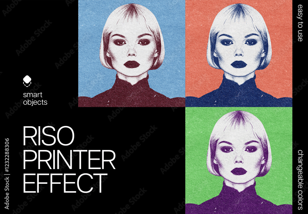 Riso Printer Photo Effect Mockup Stock Template | Adobe Stock