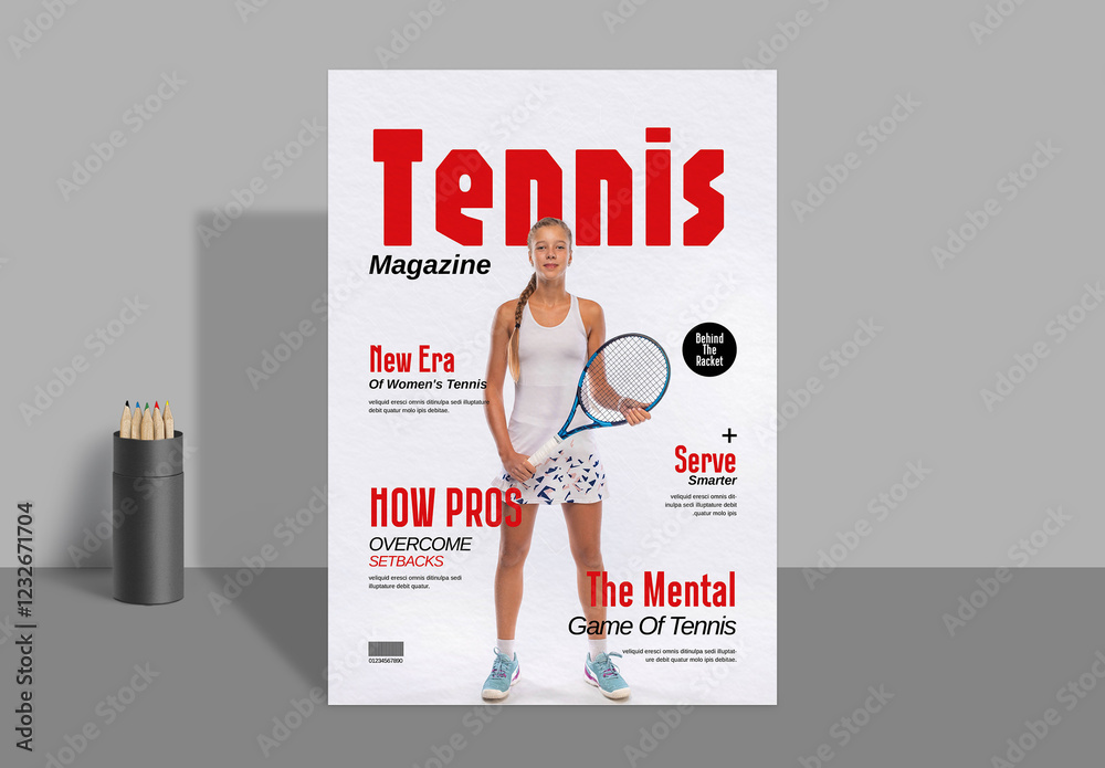 Tennis Sport Magazine Cover Layout Stock Template | Adobe Stock