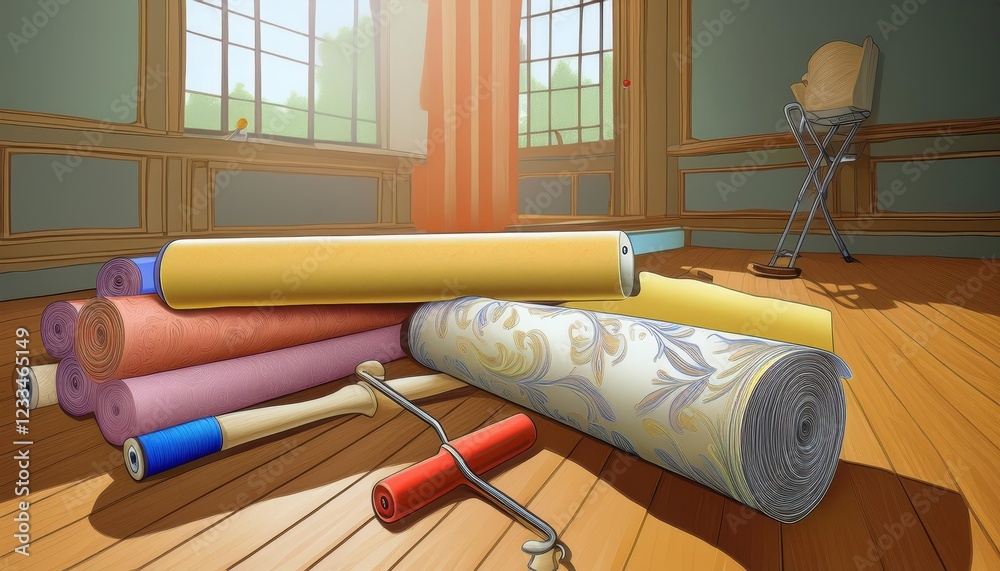 Poster Winter Prep Unrolling Fresh Wallpaper with a Trusty Roller in an ...