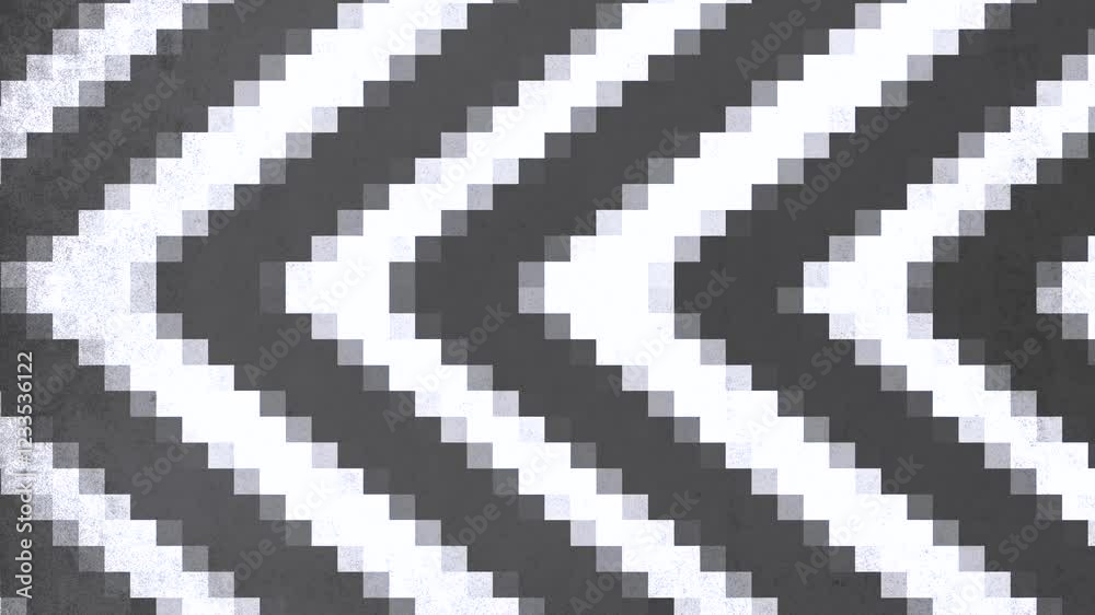 An image composed of black and white pixels forms a repeated zigzag pattern. The pixelated ...