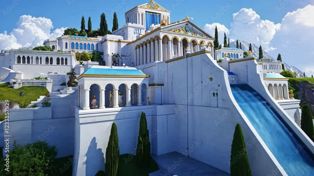 Majestic Ancient Greek Temple Complex with Grand Columns and Lush ...