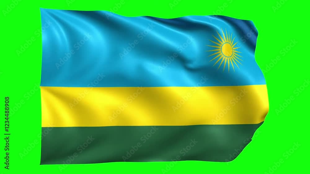 Waving Rwanda flag animation on green screen background for video ...