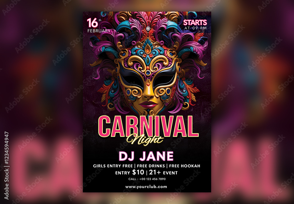 Editable Carnival Party Flyer or Poster Template with Colorful Feather ...