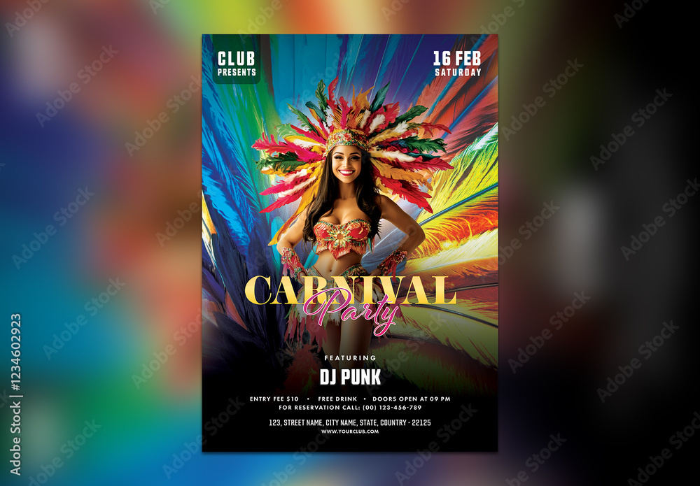Editable Carnival Party Flyer or Poster Template, with Female Samba ...