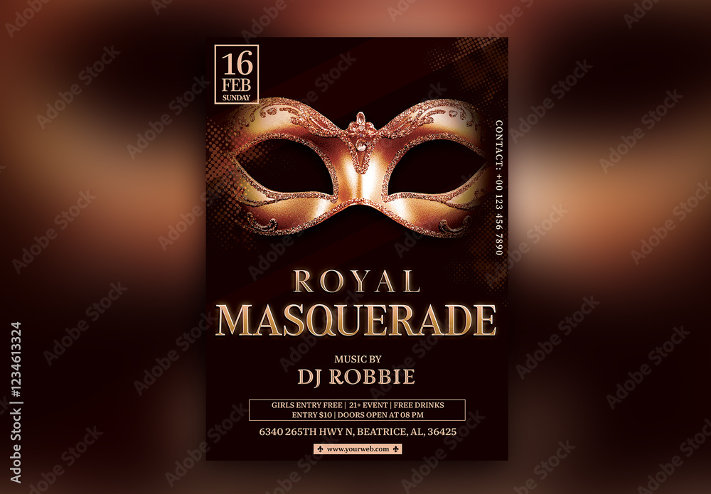 Editable Carnival Party Flyer or Poster Template, Royal Masquerade ...