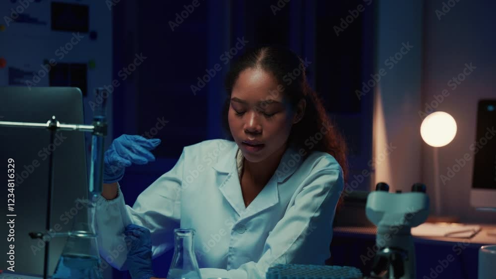 Young scientist working in modern, high-tech laboratory feeling ...