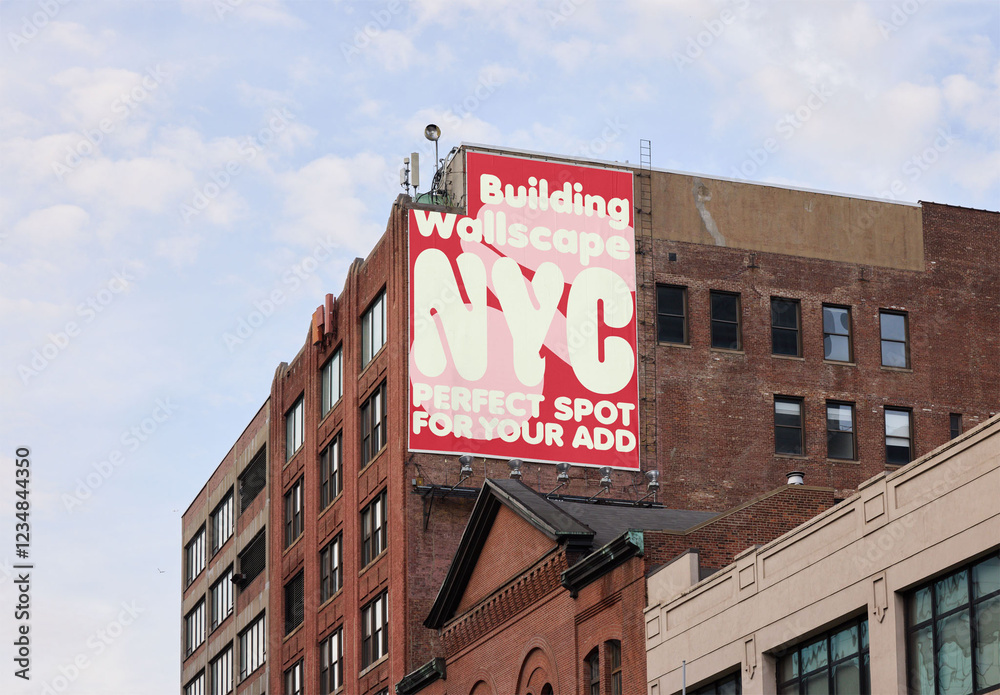New york Outdoor Billboard Building Wallscape Advertising. Mockup Ready ...