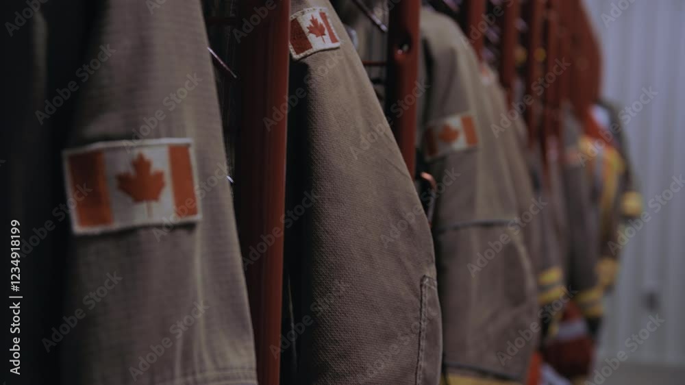 Firefighter uniforms in canadian fire station first responders Stock ...