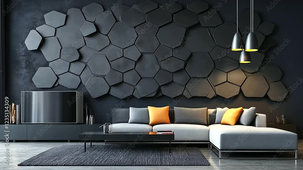 Bold decorative wall panels with hexagonal D textures enhance the ...