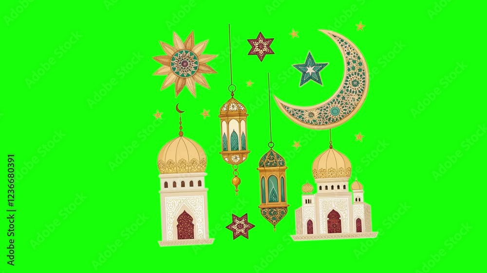 Islamic Ramadan elements eid mubarok Green Screen animation motion ...