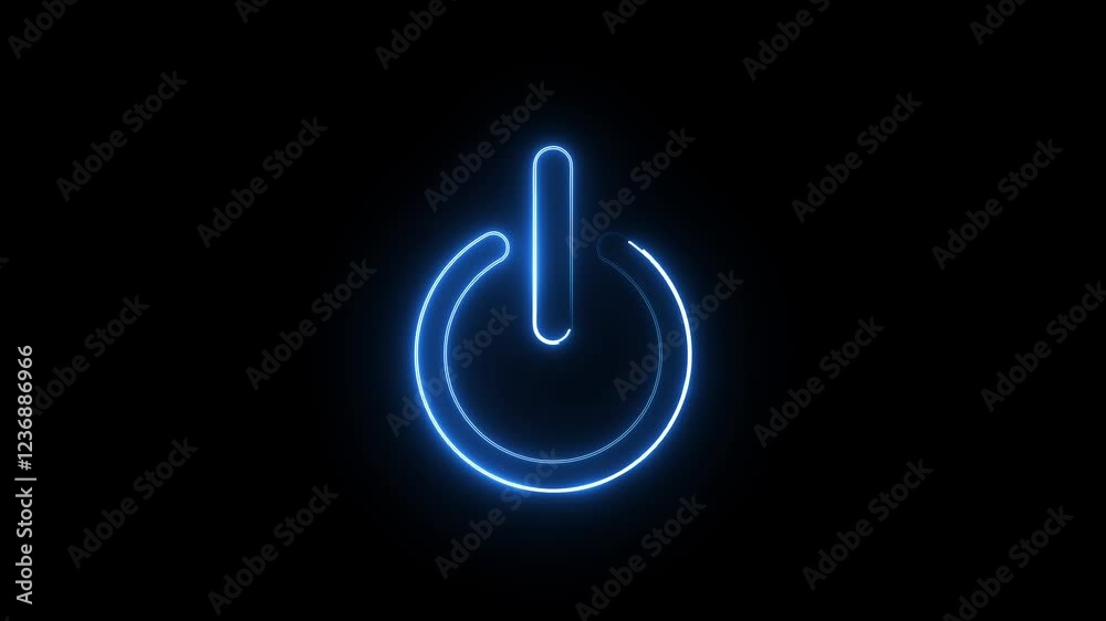 glowing neon blue color power button animation icon turn on off start ...