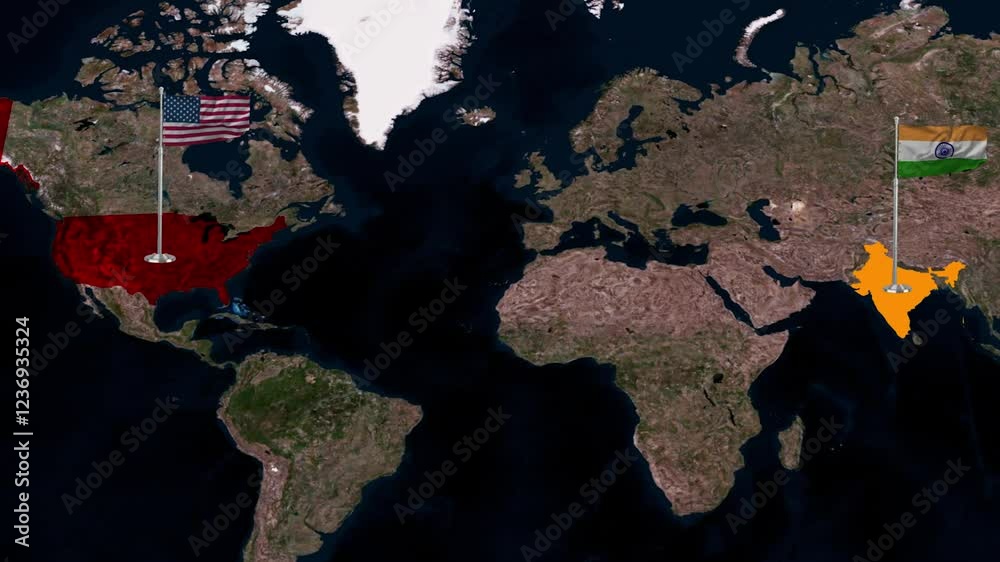 United States and india map animation showcasing geographical features ...