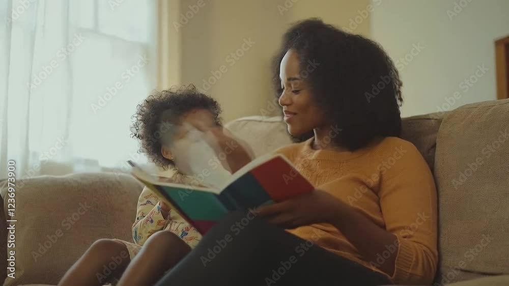 Scene of mom reading a story from a book, smooth repetitive motion for ...