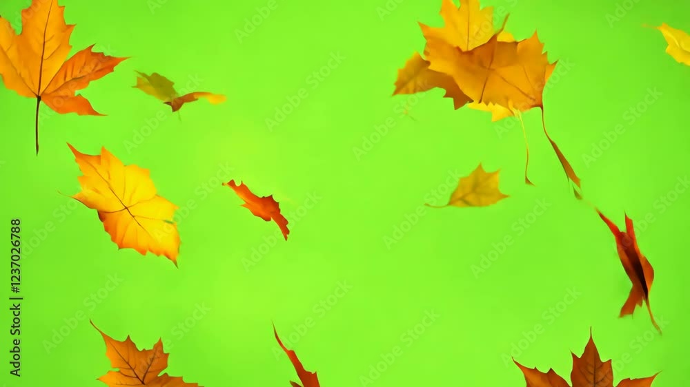 Colorful Autumn leaves falling down on green screen background. Vibrant ...