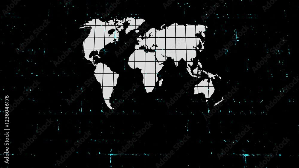 earth map model white with blinking grid. camera movement. 3d render ...