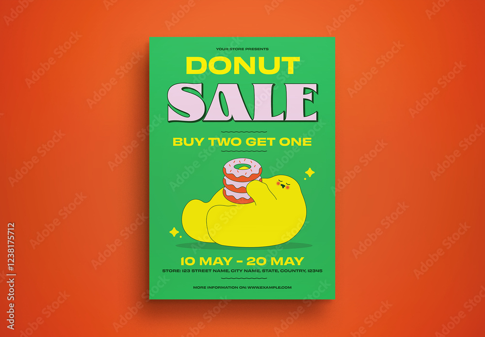 Green Quirky Illustration Donut Sale Flyer Layout Stock Template ...
