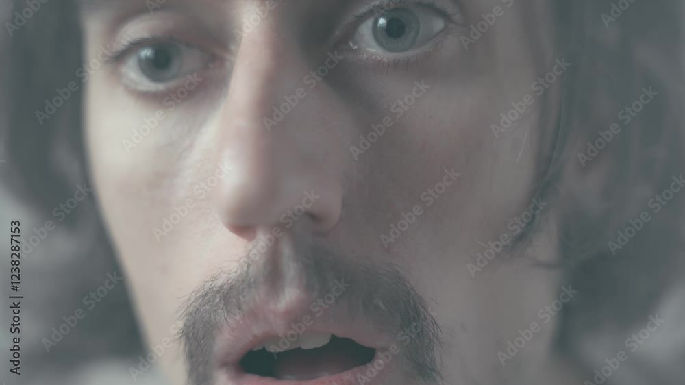 Vidéo Stock surprised open mouth eyelids drooping amusing Whiskered Man ...