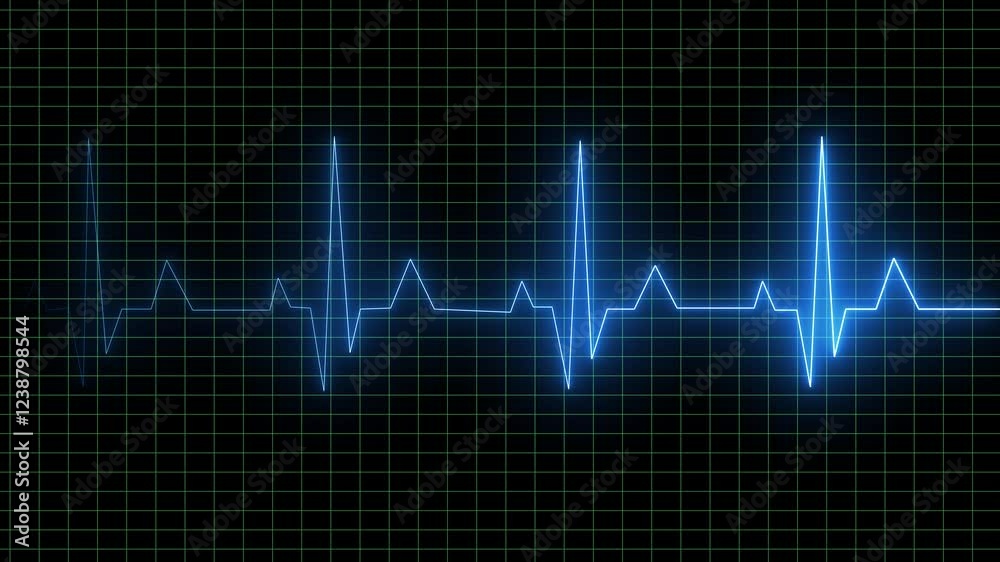 Vidéo Stock glowing neon a purple EKG/ECG heartbeat line over a black ...
