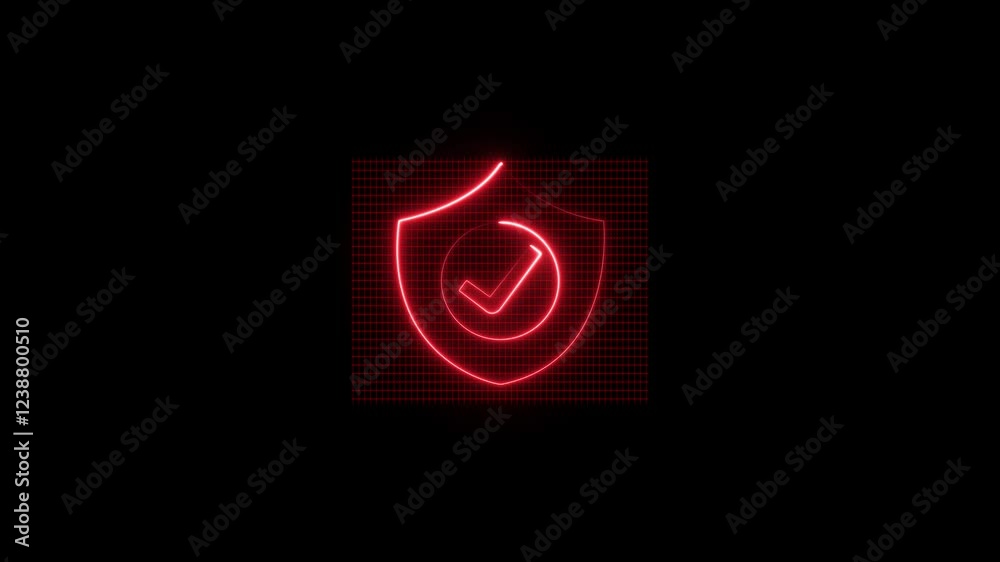 a glowing, neon-red icon against a black background. The icon is a ...