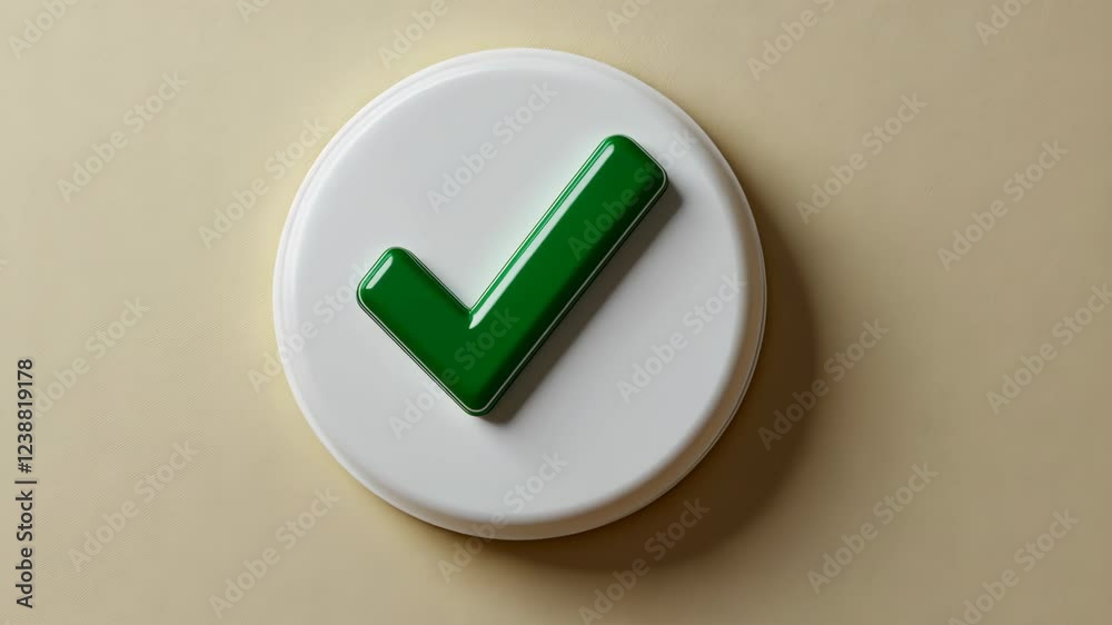 Large green check mark symbol on a light background signifying approval ...