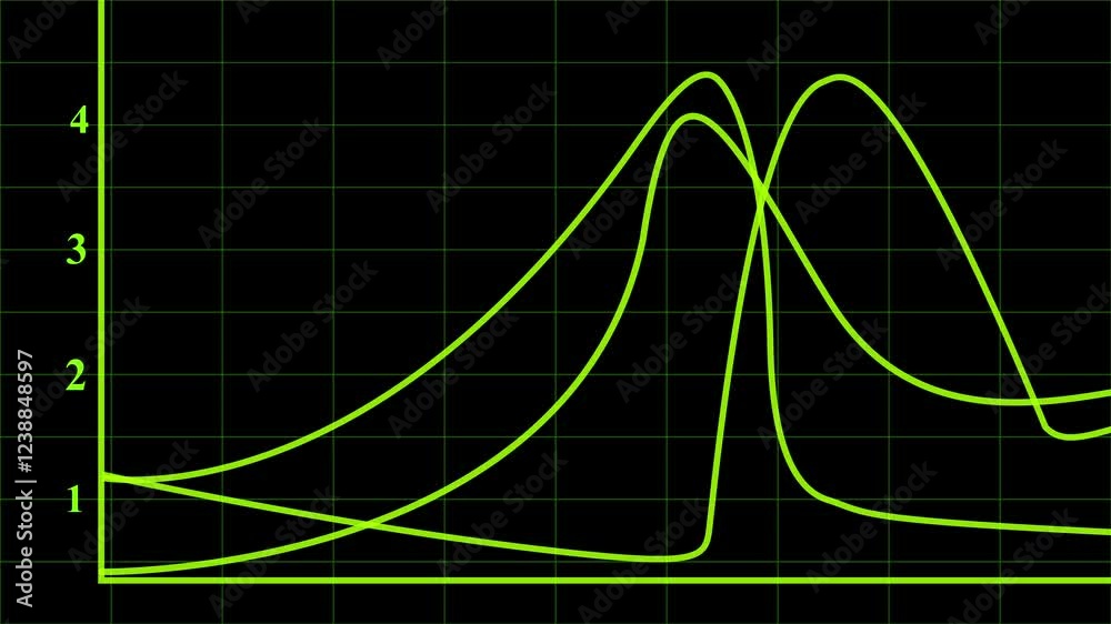 a graph with multiple curves plotted against a dark background. The y ...
