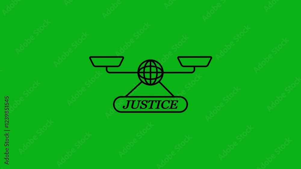 International justice system icons animation. Animated line balance ...