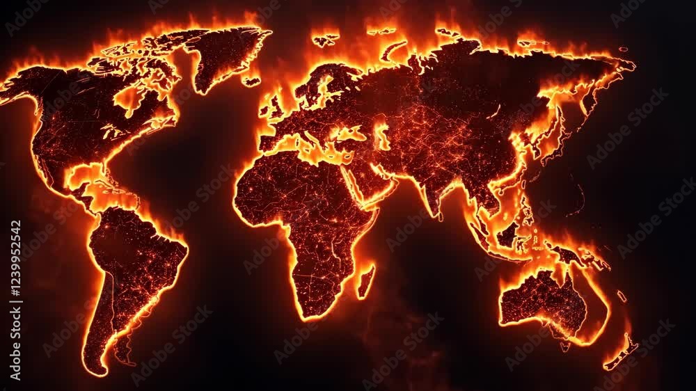 Visual representation of a fiery world map illustrating global warming ...