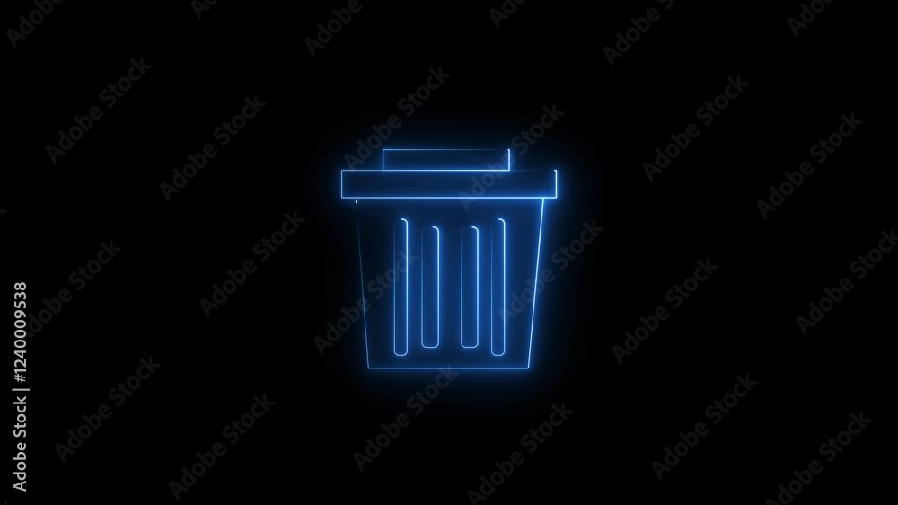 neon blue color delete animation icon trash rubbish remove animated on ...
