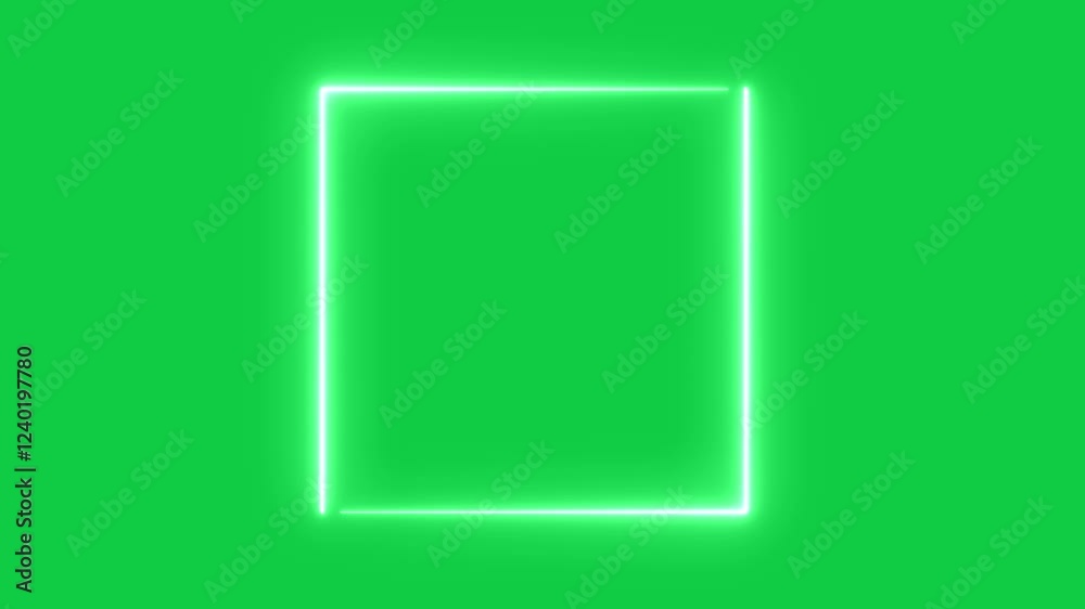 neon border frame, white glowing border, square, frame, green screen ...