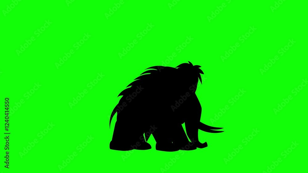 Mammoth extinct animal silhouette walking on green screen 2D animation ...