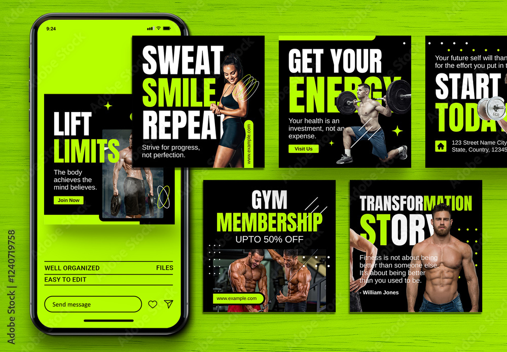Dynamic Gym And Fitness Social Media Post Template Stock Template ...