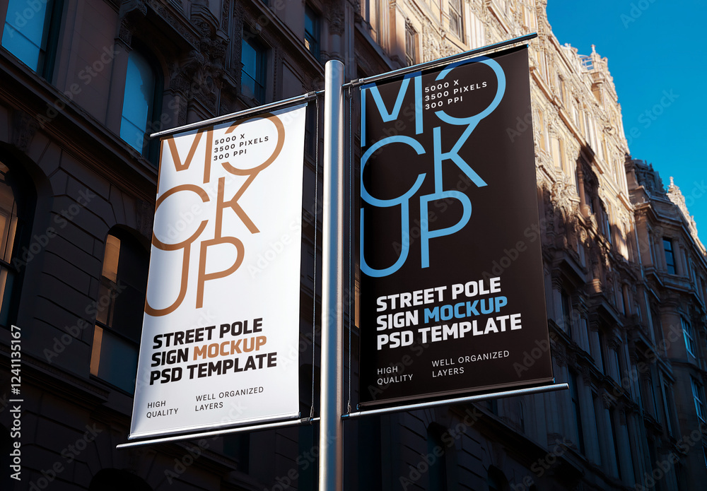 Street Pole Banner Mockup Generated With AI Stock Template | Adobe Stock