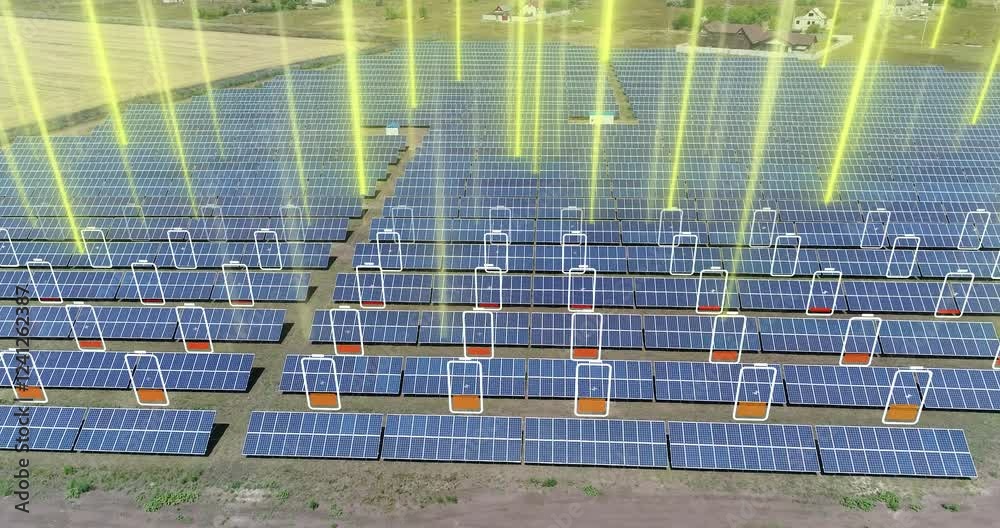 Visualization of a solar power plant. Solar electricity production ...