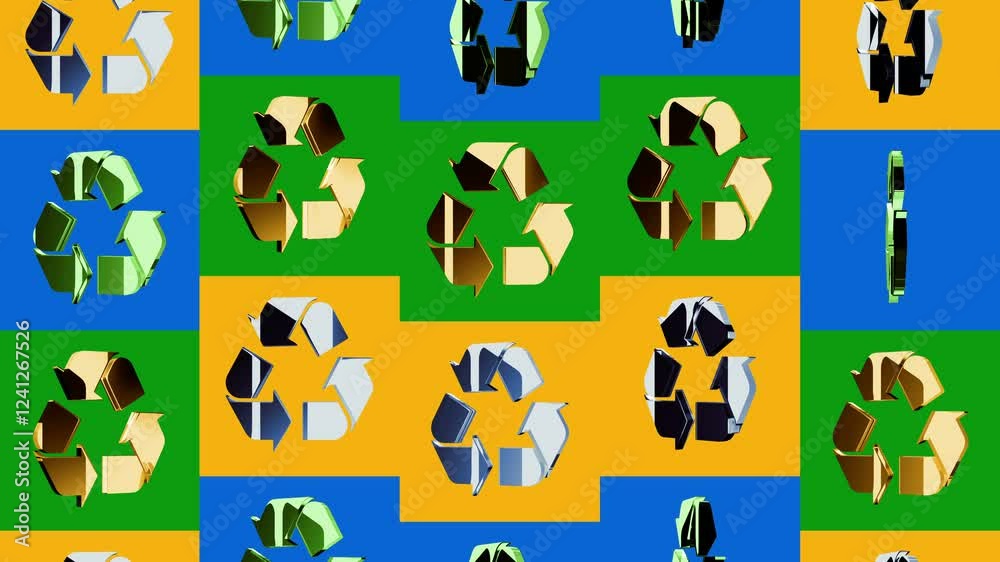 Recycling ecology environment and waste segregation multiple 3d golden ...