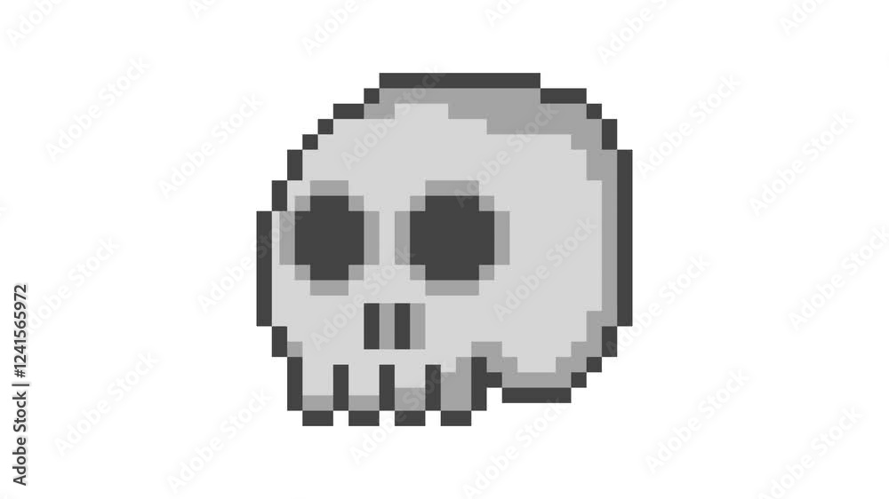 skull with glowing red eyes pixel on transparent screen background. 4k ...