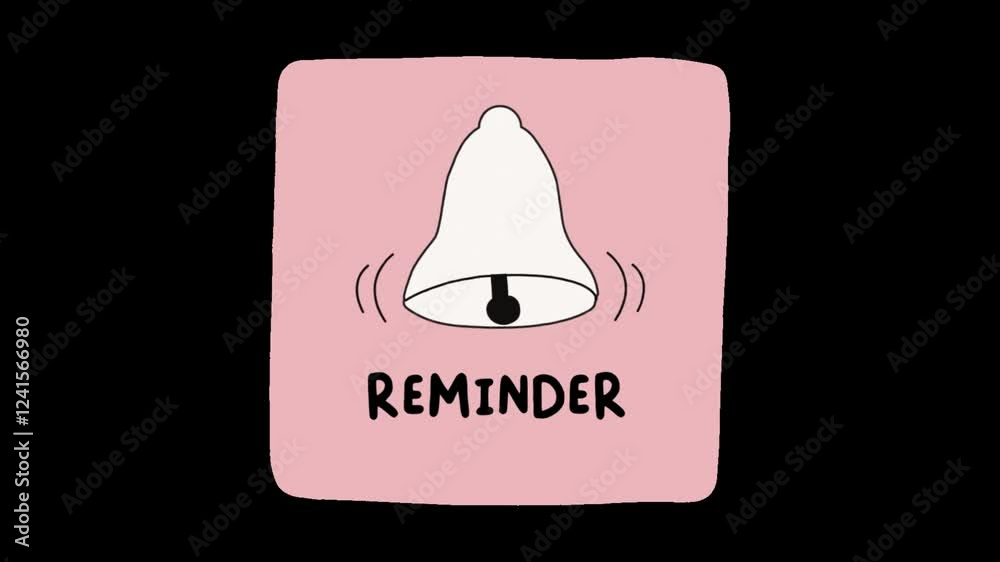 Animation of the bell icon with text "reminder". Ringing bell icon ...