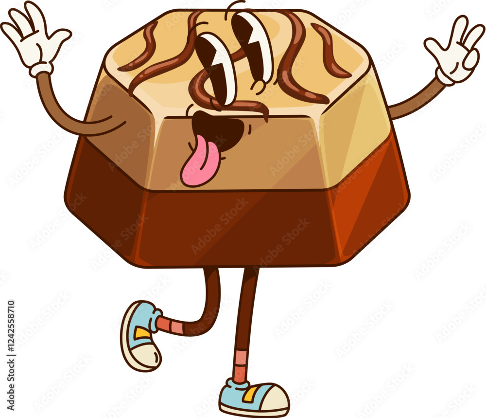 Poster Groovy chocolate candy sweet character with silly face and ...