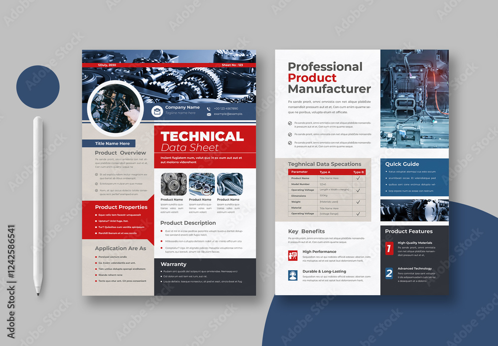 Technical Data And Product Sheet Flyer Template Stock Template | Adobe ...